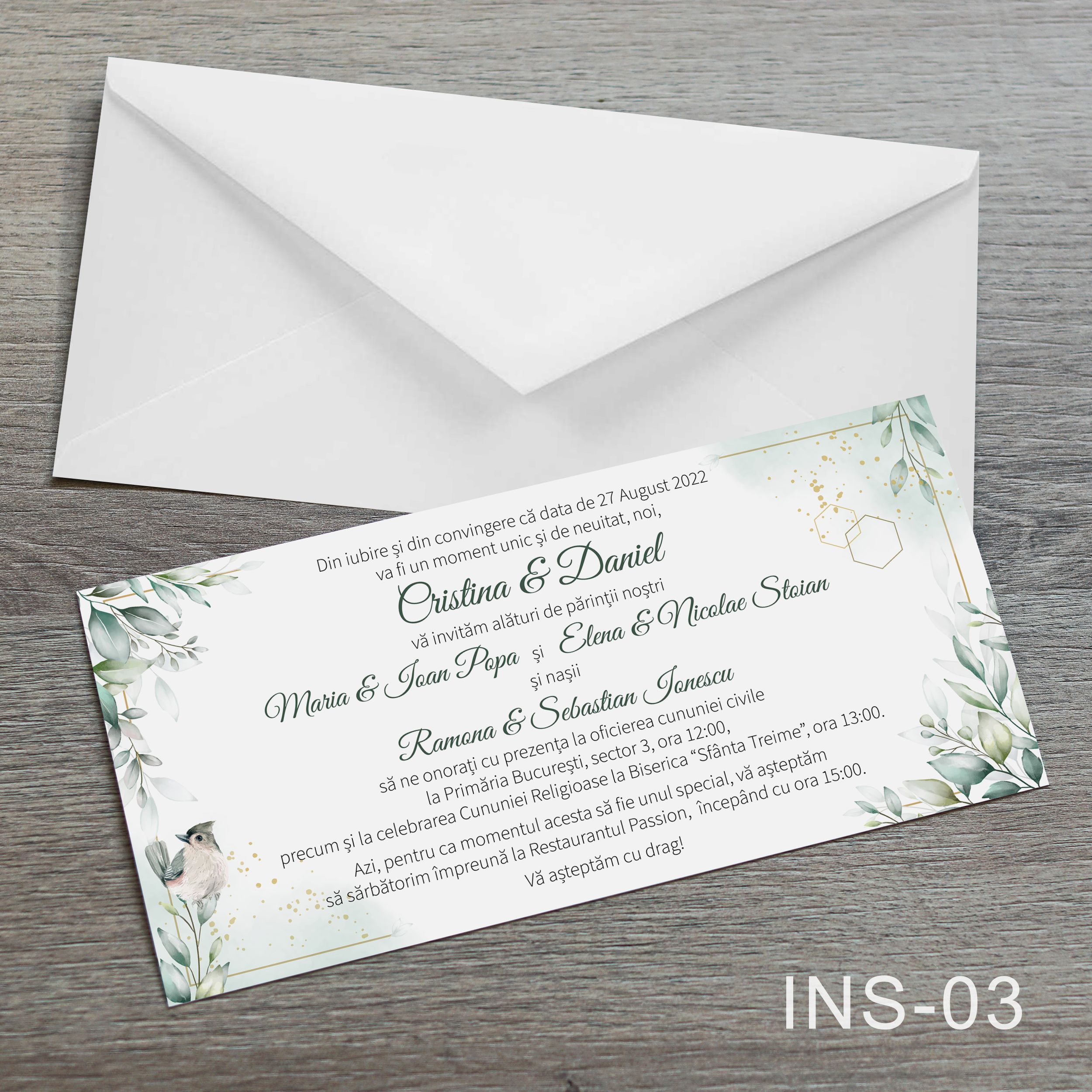 Invitatii nunta cu plic alb - INS-03 - Invitatii, save the date ...
