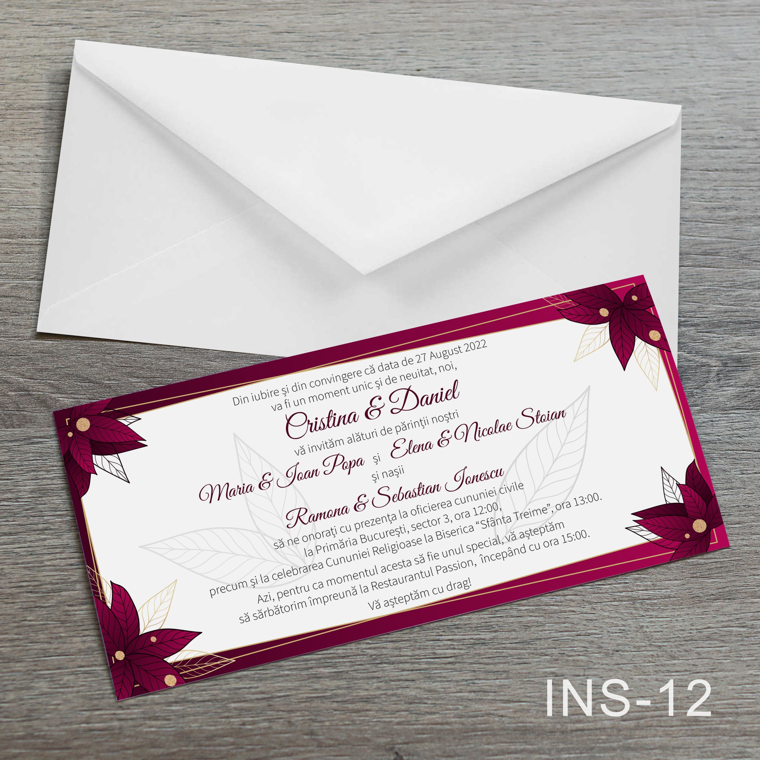 Invitatii nunta cu plic alb - INS-12 - Invitatii, save the date ...